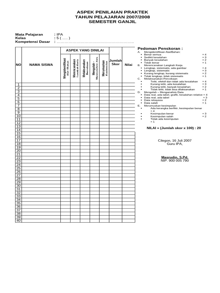 aspek-penilaian-praktek | PDF