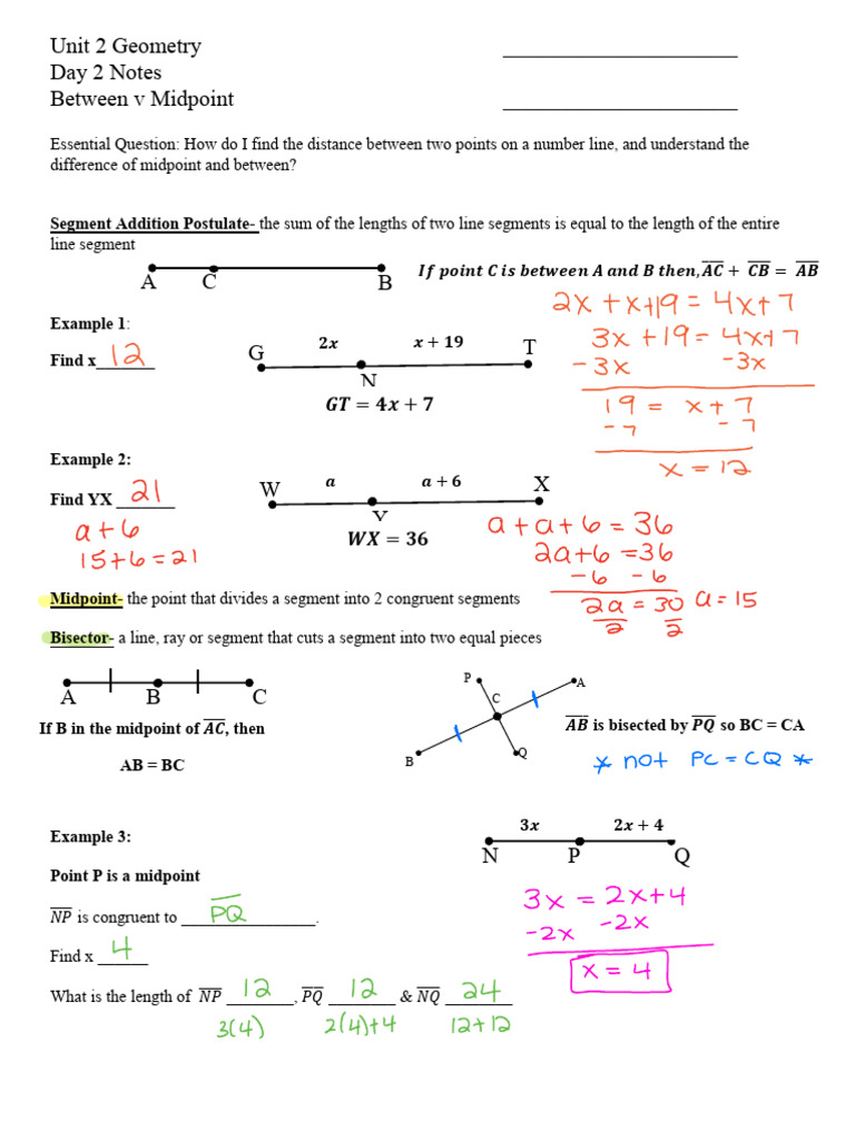 Midpoint and Segment Addition Concepts | PDF | Elementary Mathematics ...