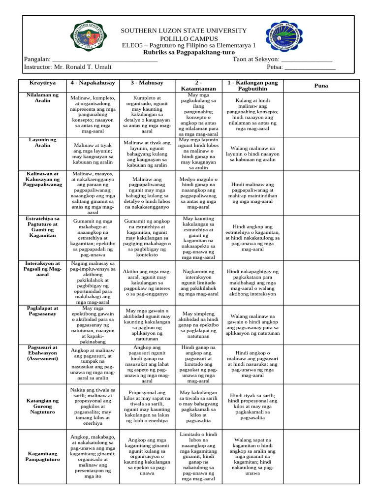 Rubriks-sa-Pagpapakitang-turo (2) | PDF