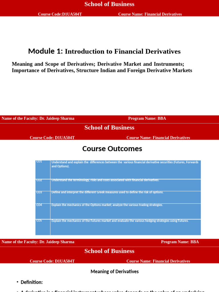 Unit 1 PPT Final | PDF | Option (Finance) | Futures Contract