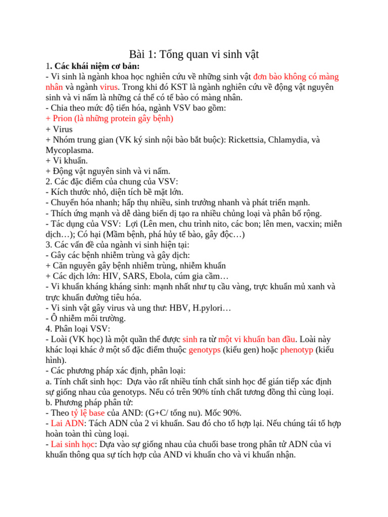 Tóm tắt VSV y | PDF