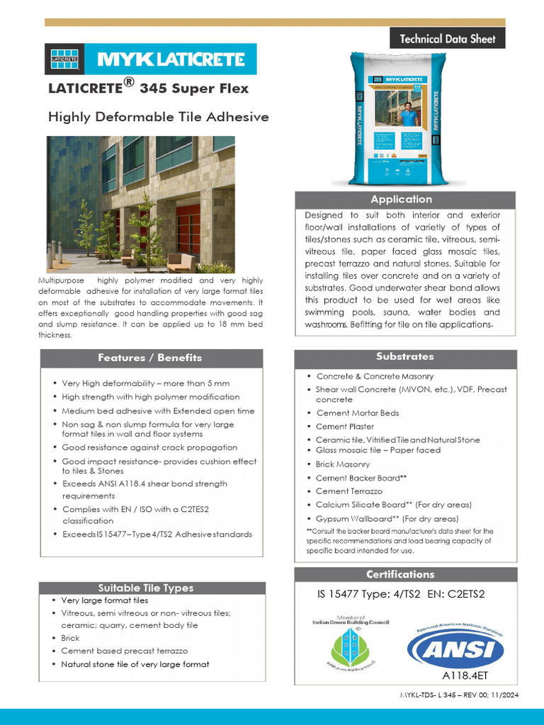 Laticrete 345 Super Flex Tds | PDF | Concrete | Adhesive
