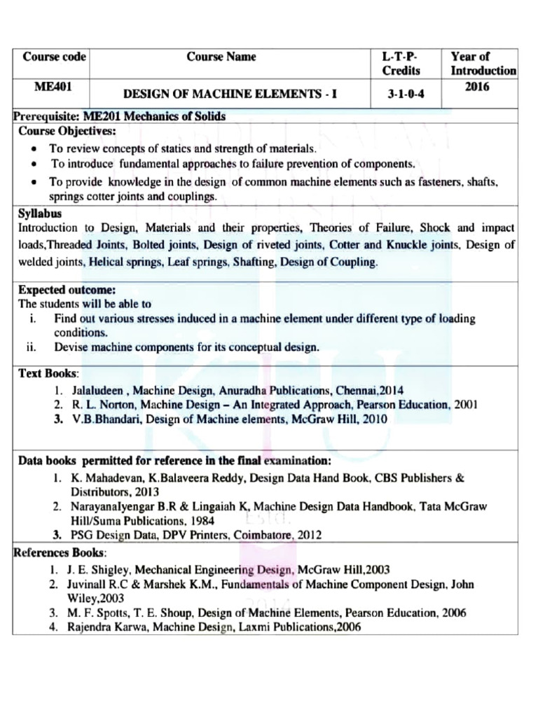Syllabus_DME_1 | PDF | Fatigue (Material) | Stress (Mechanics)