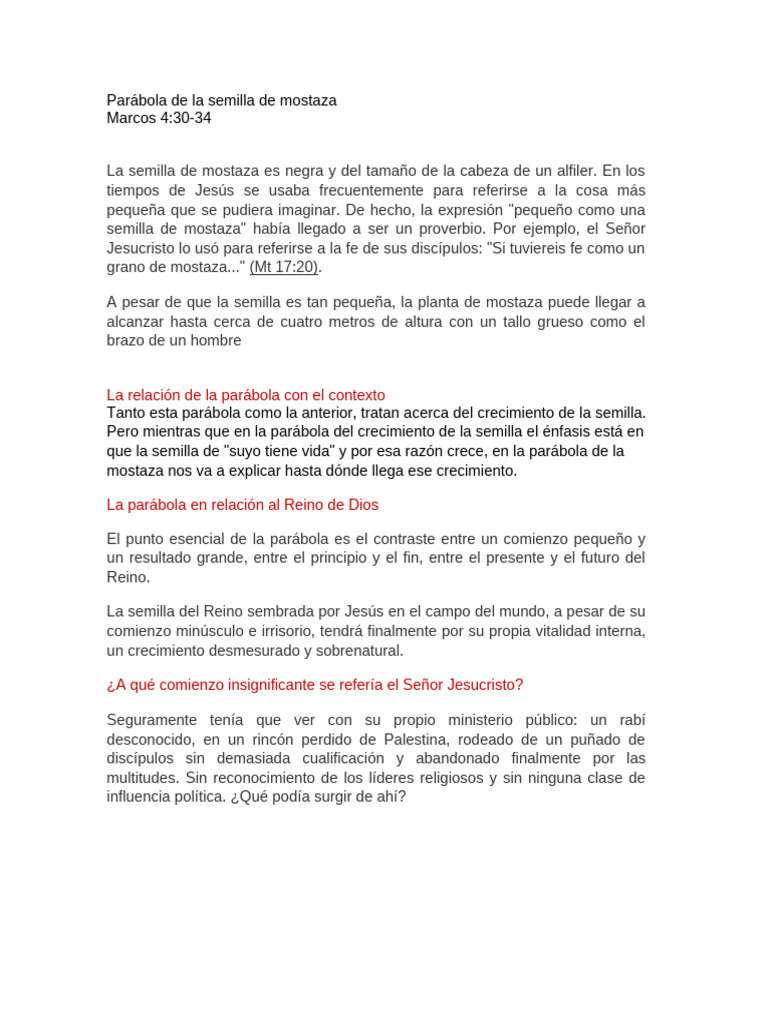 Parabola de La Semilla de Mostaza | PDF | Jesús | Parábolas de Jesús