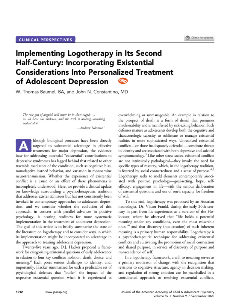 Logotherapy Gap Research | PDF | Identity (Social Science) | Adolescence