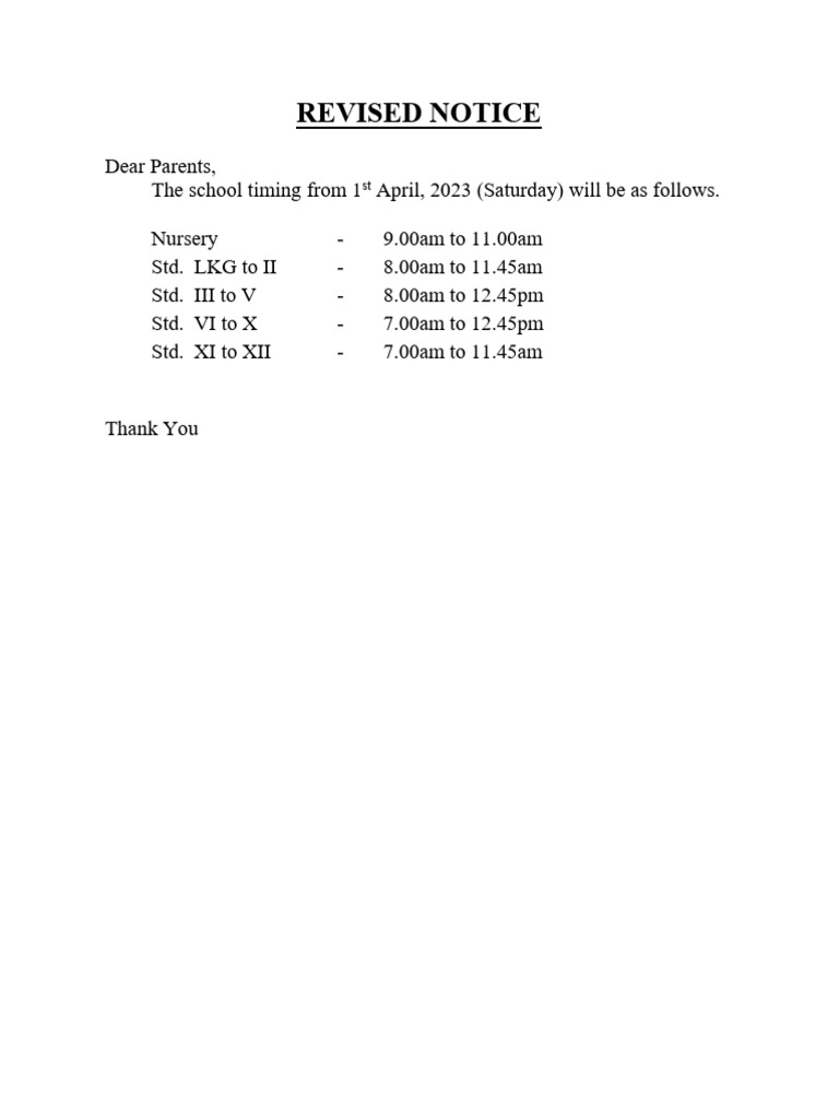 638158711958574058_Revised_School_Timing_Notice_(1) | PDF
