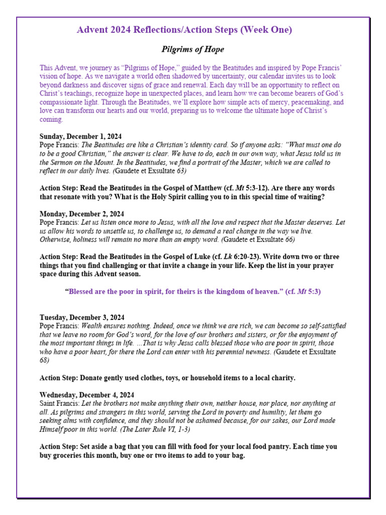 Advent Reflections 2024 Week One | PDF | Beatitudes | Jesus