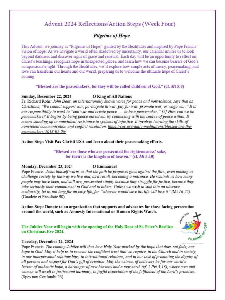 Advent 2024: Pilgrims of Hope Reflections | PDF | Peace | Religious ...