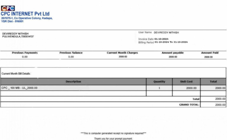 Wifi Bill October | PDF