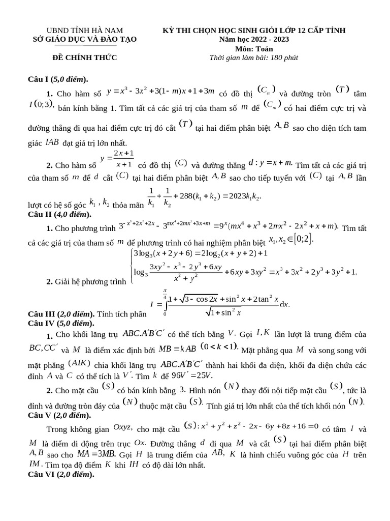 Toán Hsg 12 - đề Chính Thức - 2022 - 2023 | PDF
