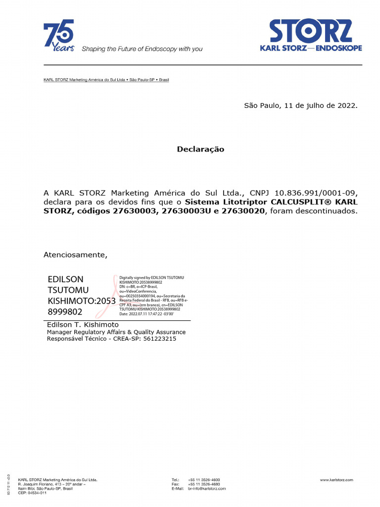 Declaração Descontinuidade - CALCUSPLIT - 220711 | PDF