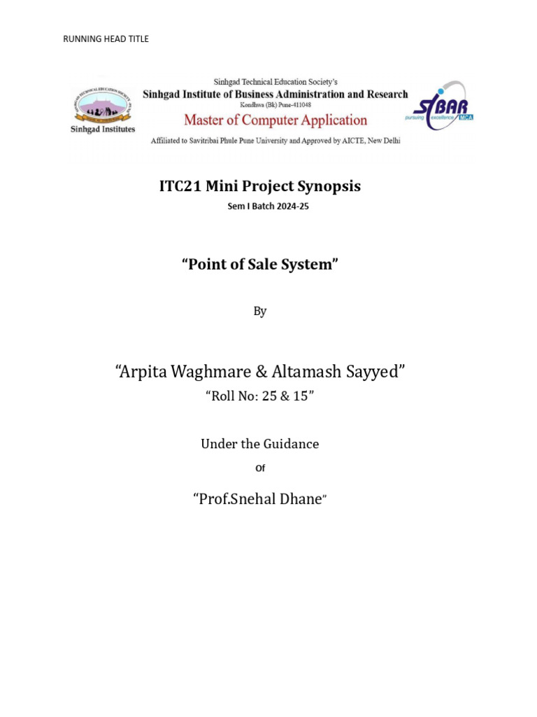 ITC21 Mini Project Synopsis-1 | PDF | Point Of Sale | Databases