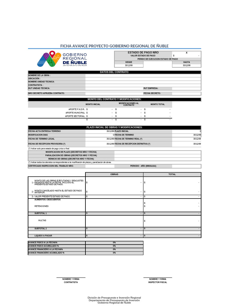 FICHA-AVANCE-DE-PROYECTO-CARATULA-TIPO-MOP | PDF | Economias