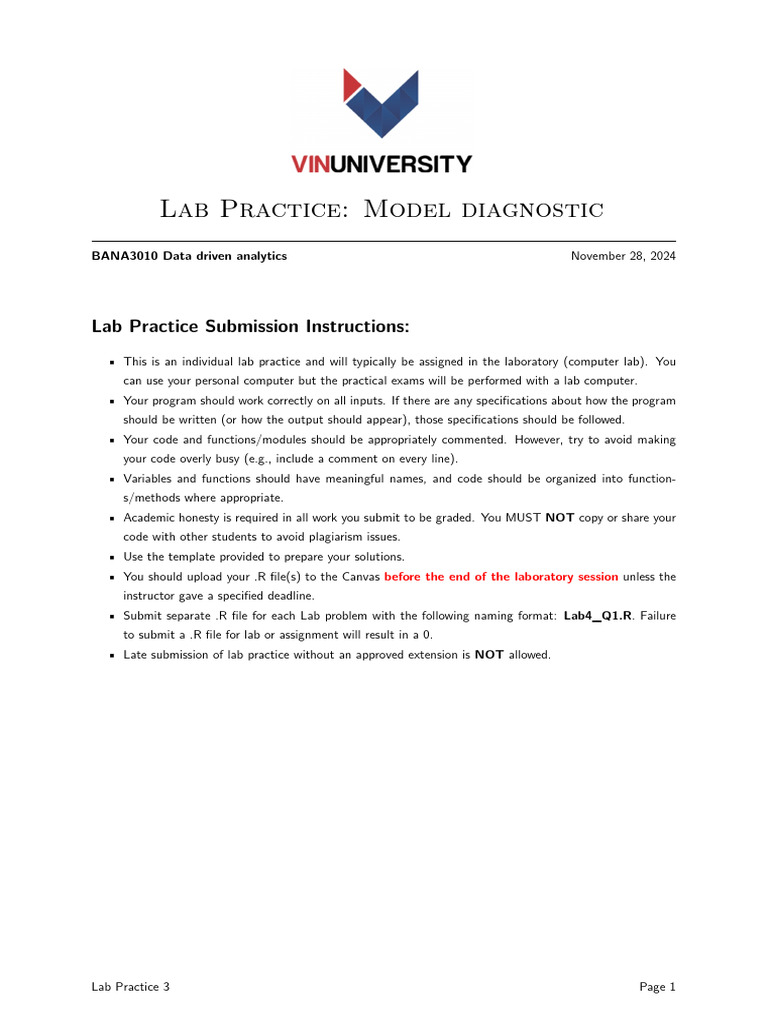 3010 Lab Model Diagnostic-1 | PDF | Errors And Residuals | Regression ...