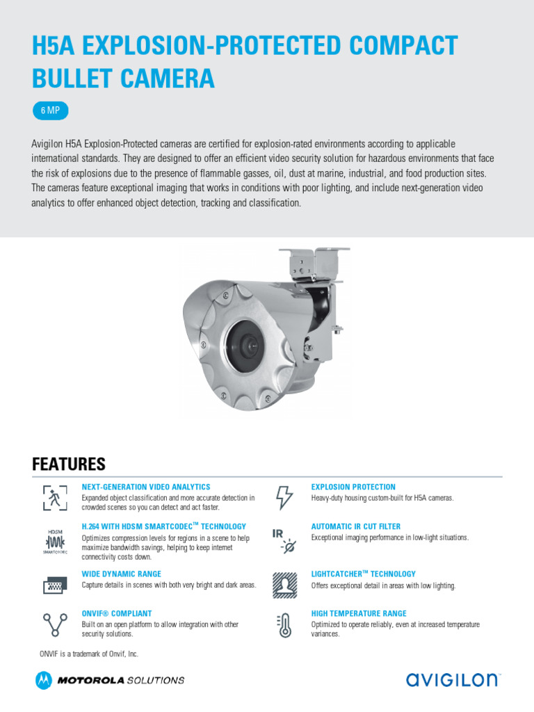 Avigilon H5a Explosion Compact Bullet Datasheet en Rev5 | PDF | Video ...