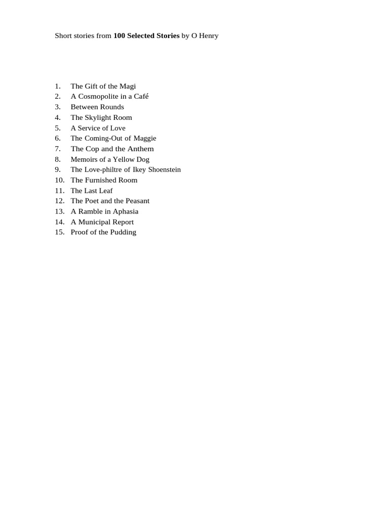 O. Henry's Short Stories Collection | PDF
