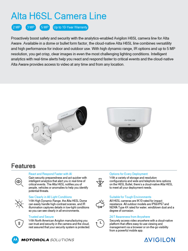 Avigilon h6sl Alta Datasheet en | PDF | Infrared | Camera