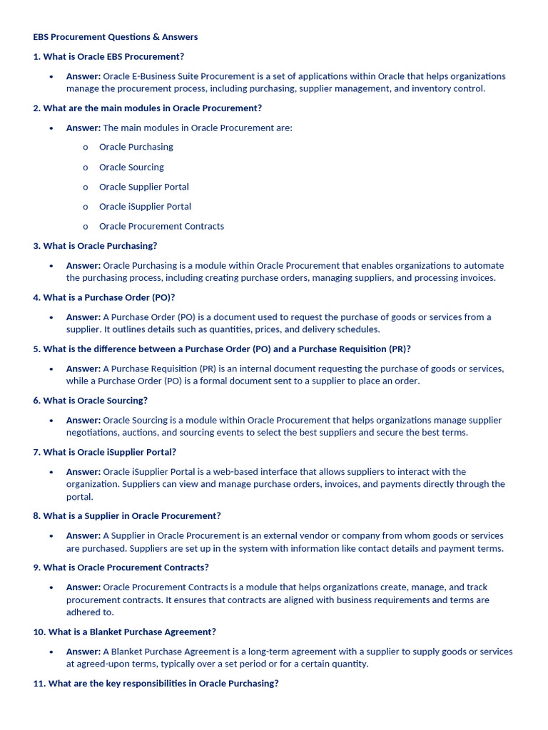 EBS Procurement Questions & Answers | PDF | Procurement | Supply Chain ...