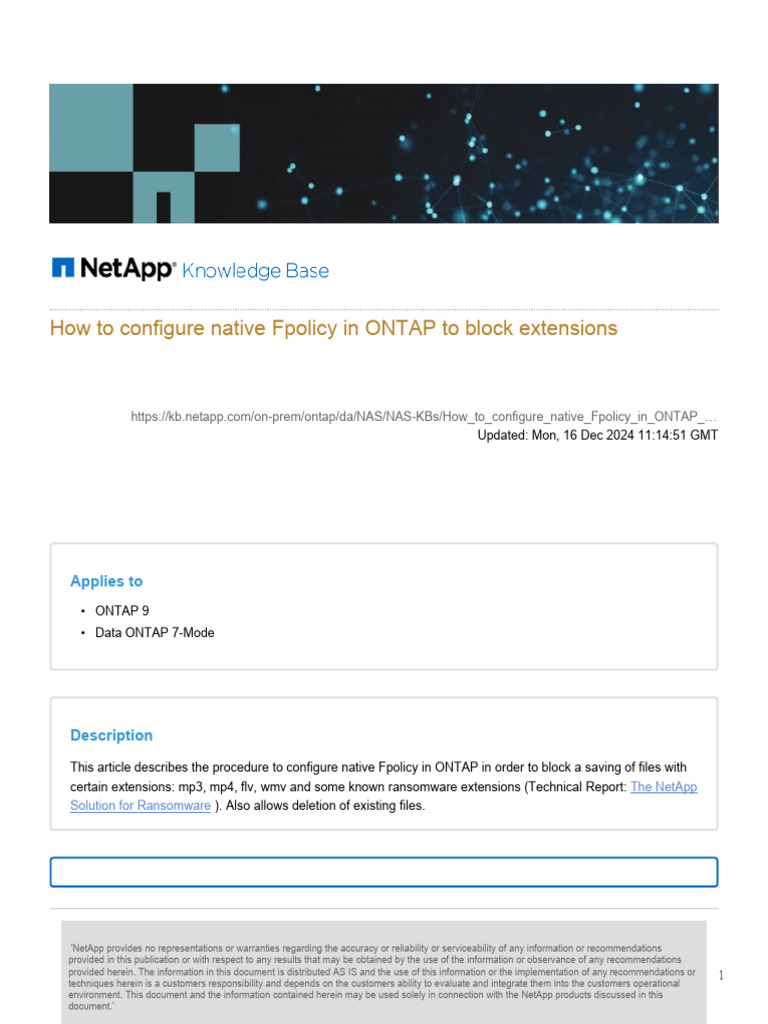 How To Configure Native Fpolicy in ONTAP To Block Extensions | PDF ...