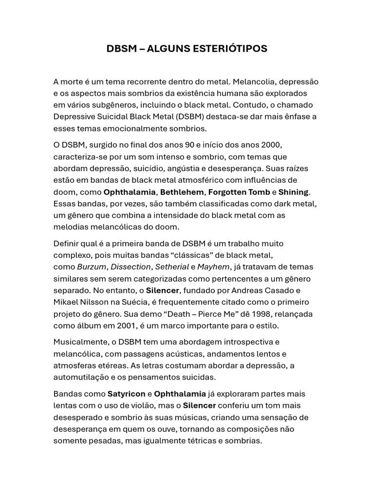 DBSM - Alguns Esteriótipos | PDF | Heavy metal (gênero musical) | Depressão