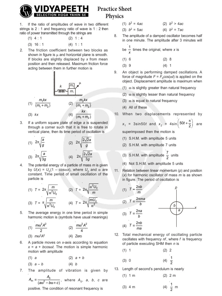 Practice Sheet YN402MA Physics by-Pawan Sir | PDF | Oscillation | Pendulum
