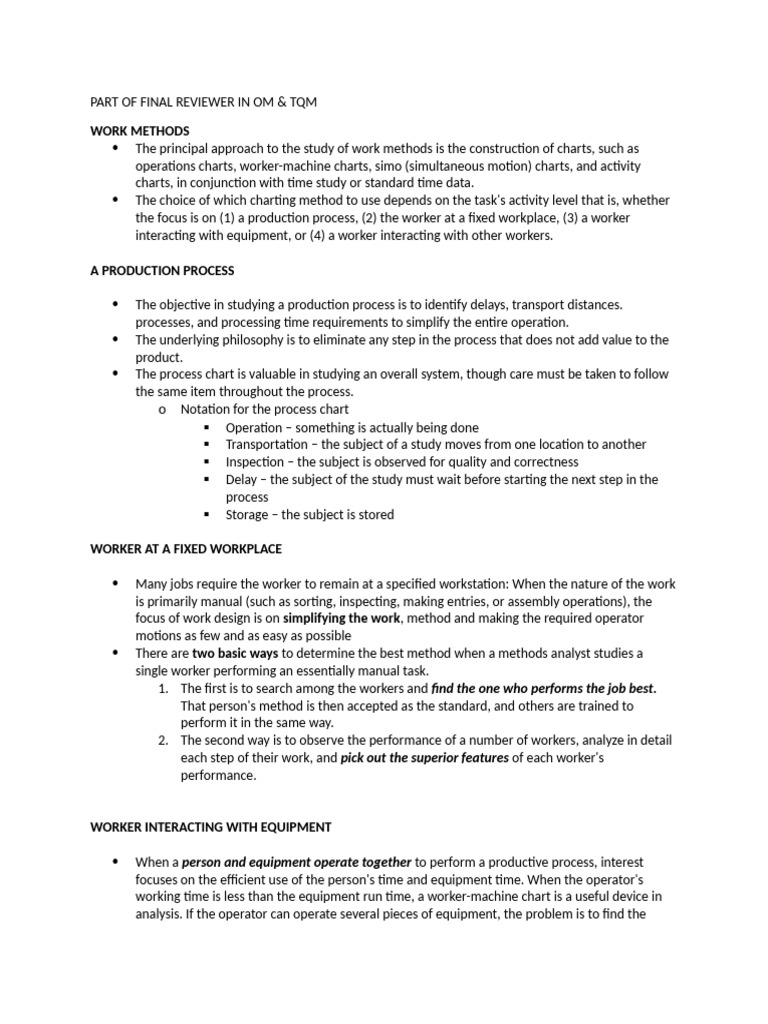 PART OF FINAL REVIEWER IN OM ^0 TQM | PDF | Incentive | Piece Work