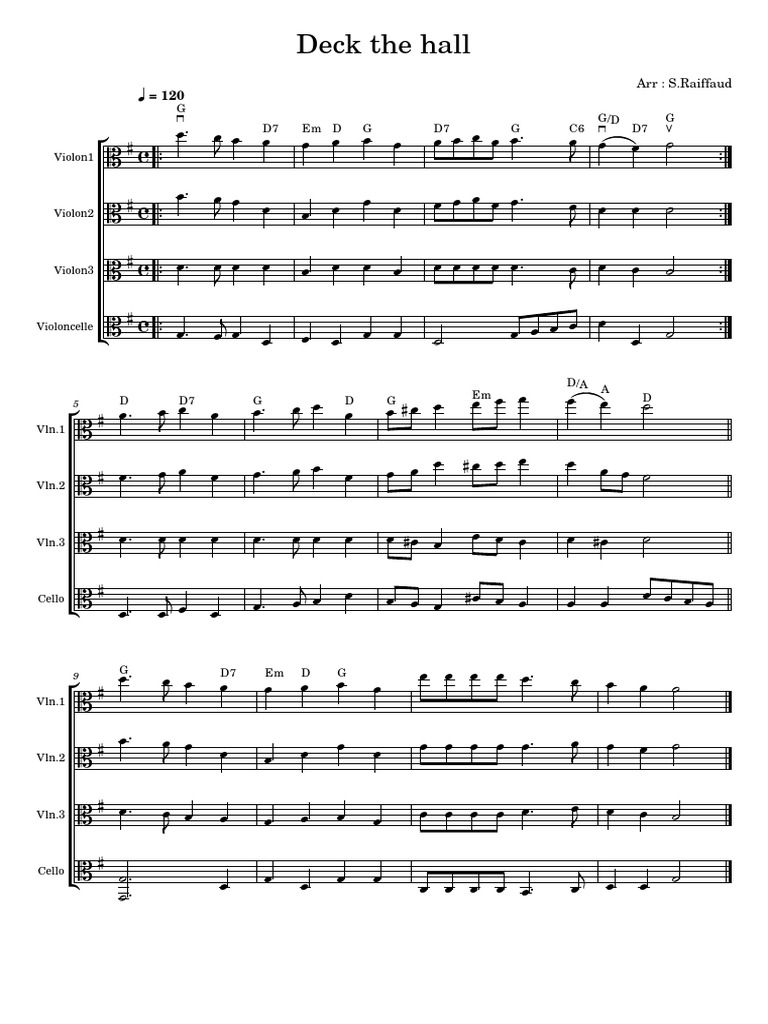 "Deck the Hall Arrangement for Strings" | PDF | String Instruments