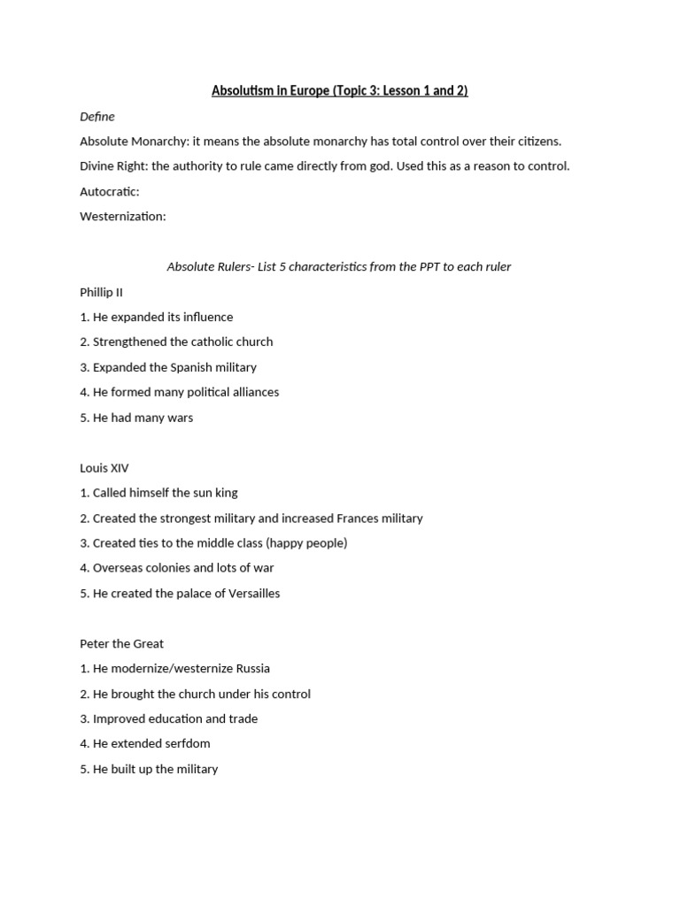 Absolutism in Europe | PDF