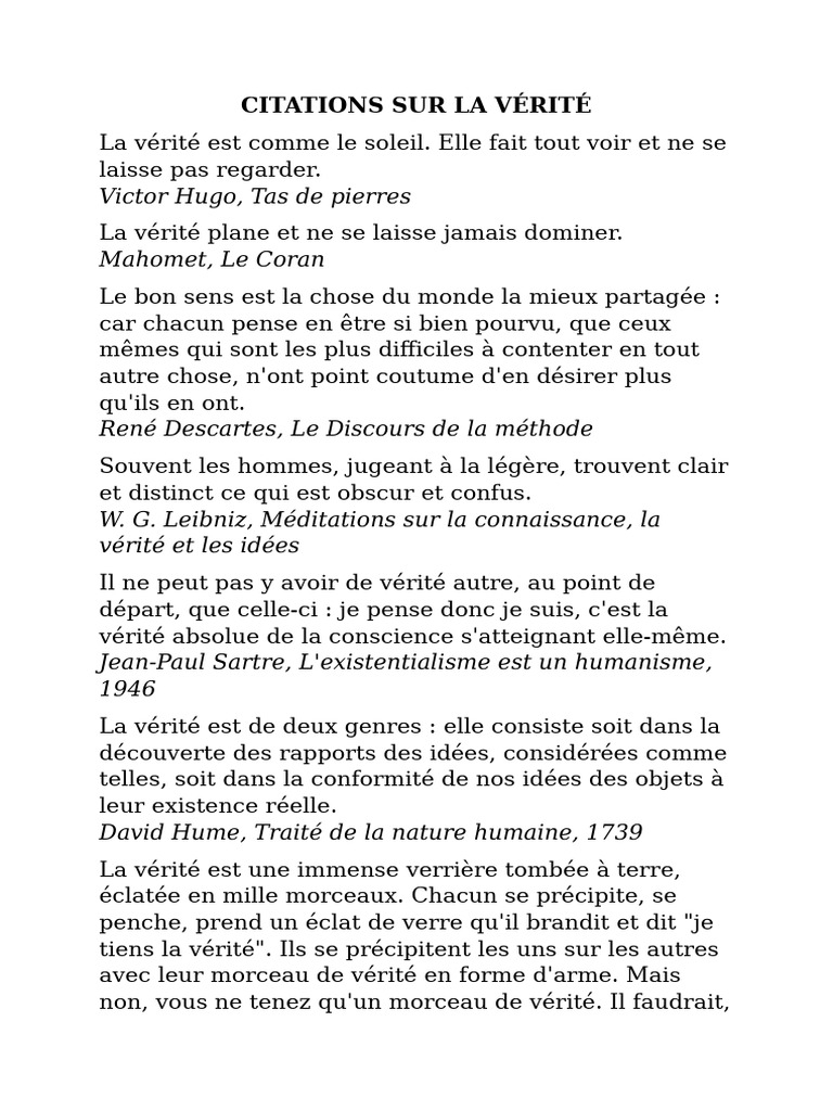 Citations Sur La Vérité | PDF | Vérité | René Descartes