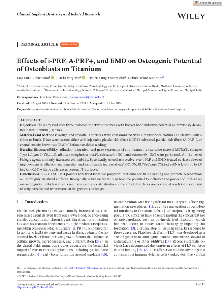 1) Effects of i-PRF A-PRF+ and EMD On Osteogenic Potential of ...