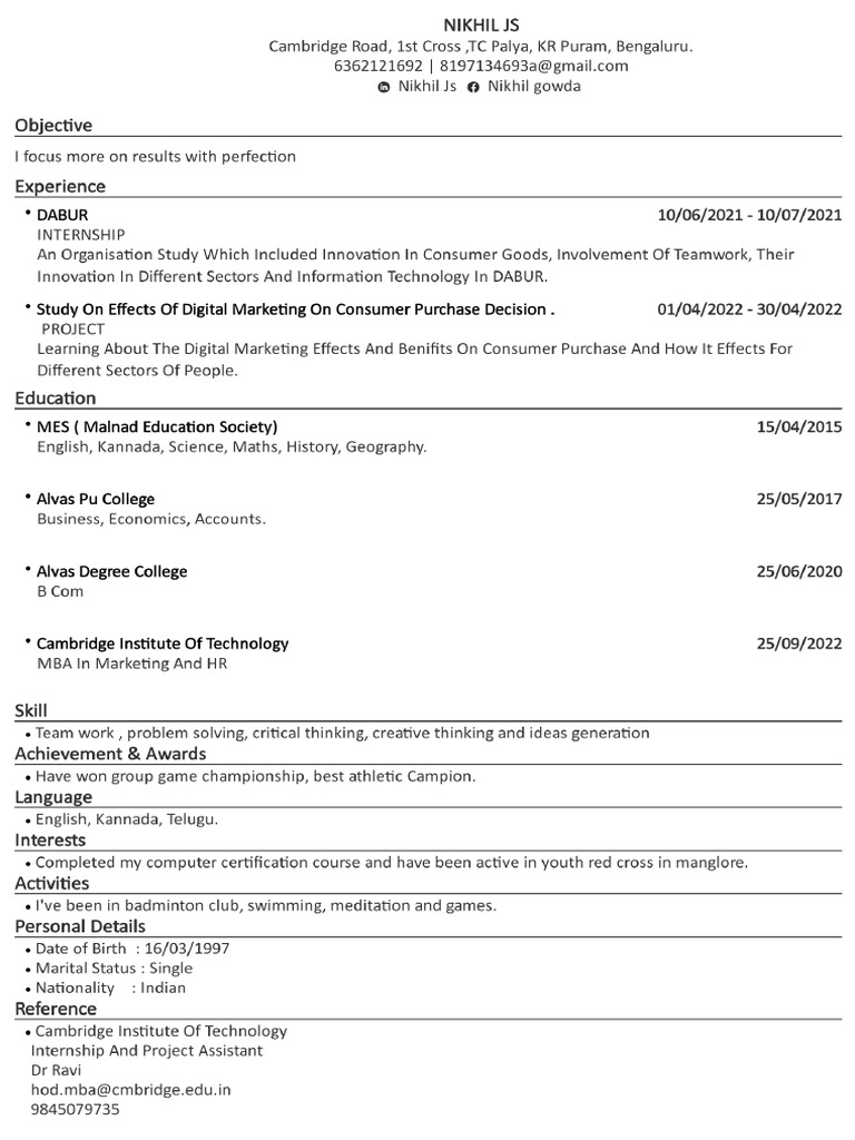 Nikhil Gowda Resume | PDF