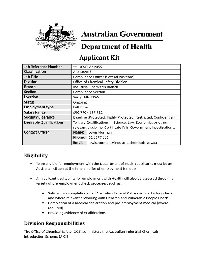 22-OCSDIV-12055 - APS Level 6 - Applicant Kit | PDF | Regulatory Compliance