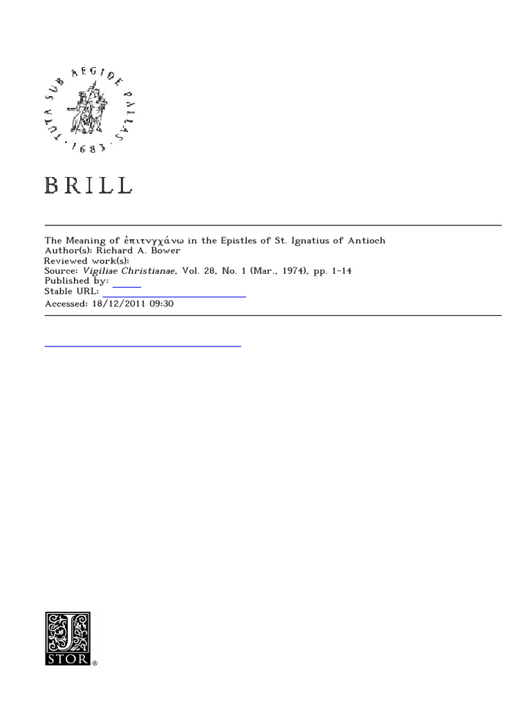Bower - The Meaning of ἐπιτνγχάνω in the Epistles of St. Ignatius of ...
