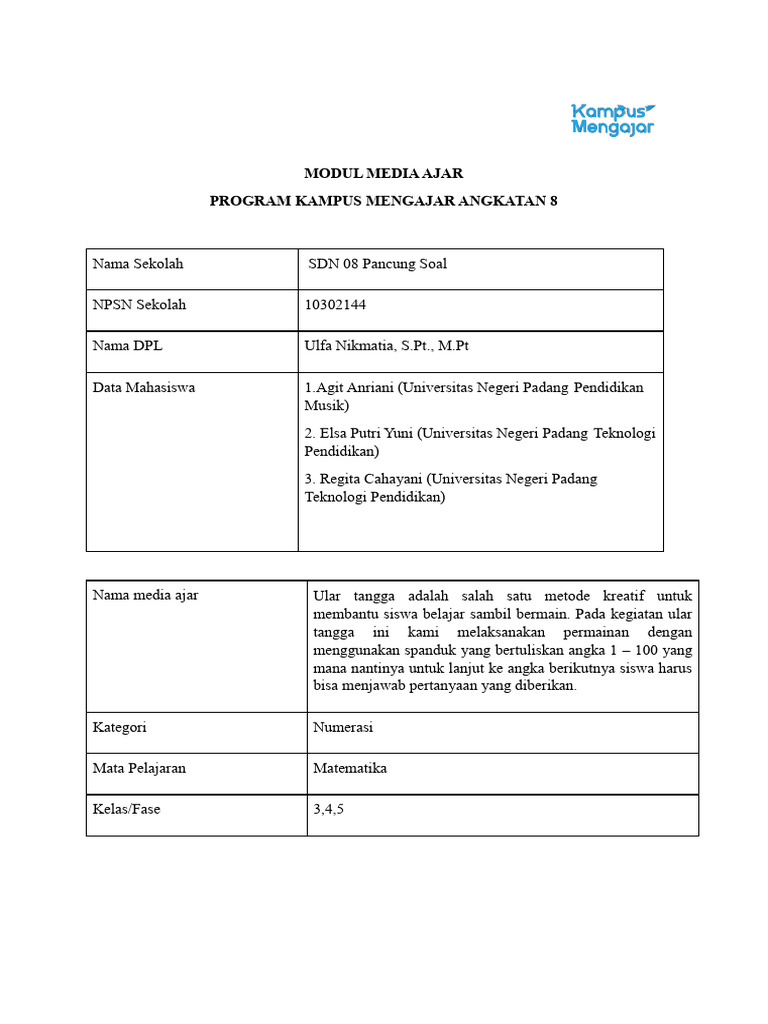 Modul Media Ajar Numerasi Ular Tangga | PDF