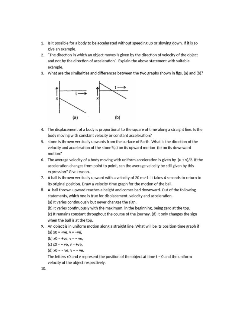 Motion in 1d Assignment | PDF