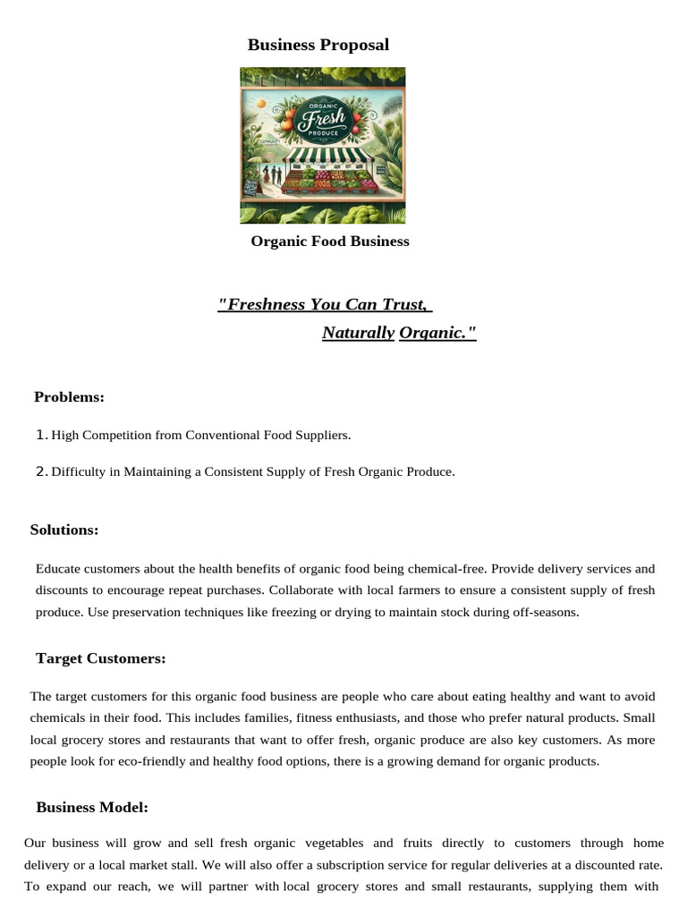Organic Food Business Proposal Guide | PDF | Organic Foods | Pricing