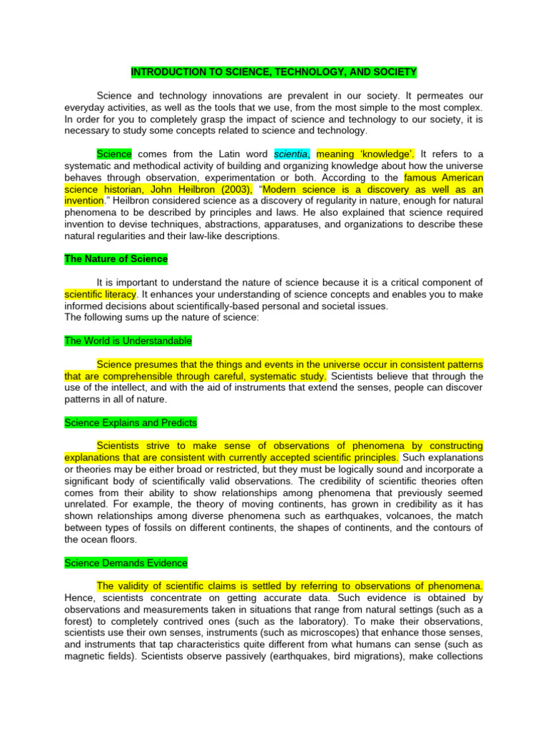 MODULE 1 SECTION 1 and 2 INTRODUCTION TO SCIENCE, TECHNOLOGY AND SOCIETY | PDF | Science | Knowledge