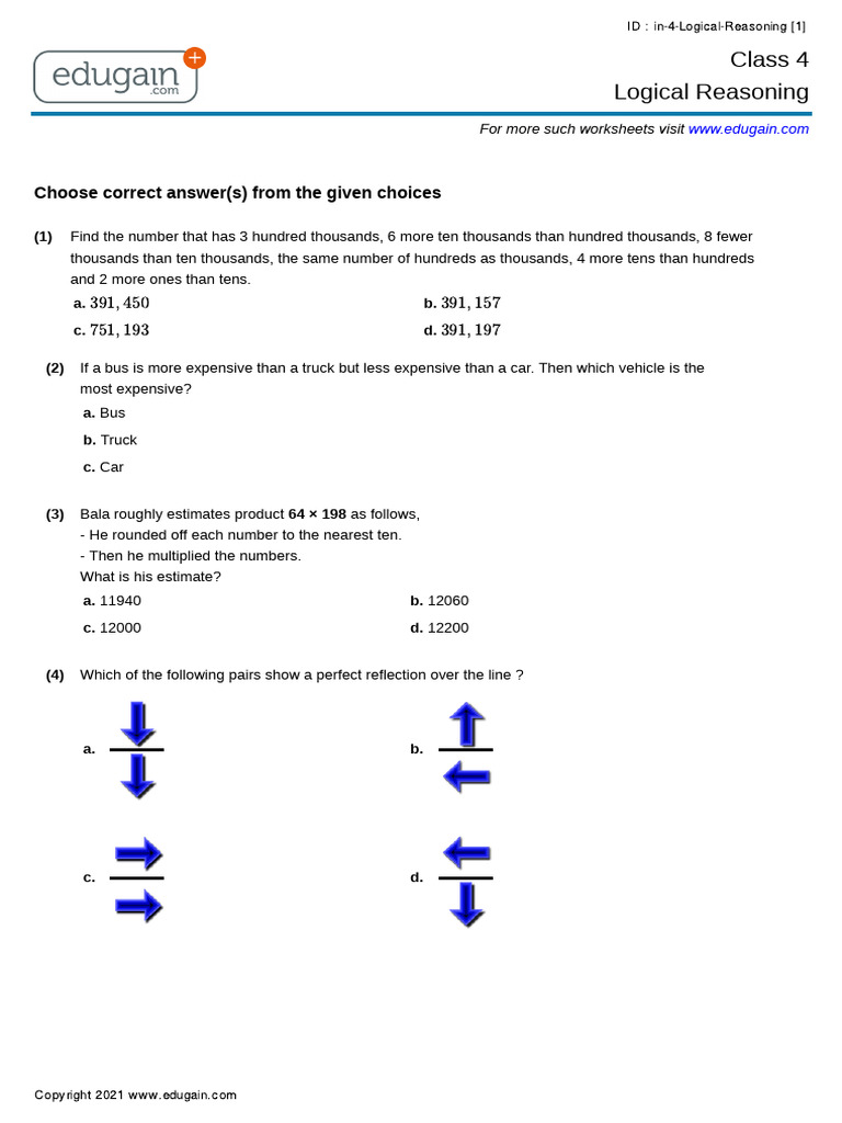 Grade 4 Logical Reasoning in | PDF