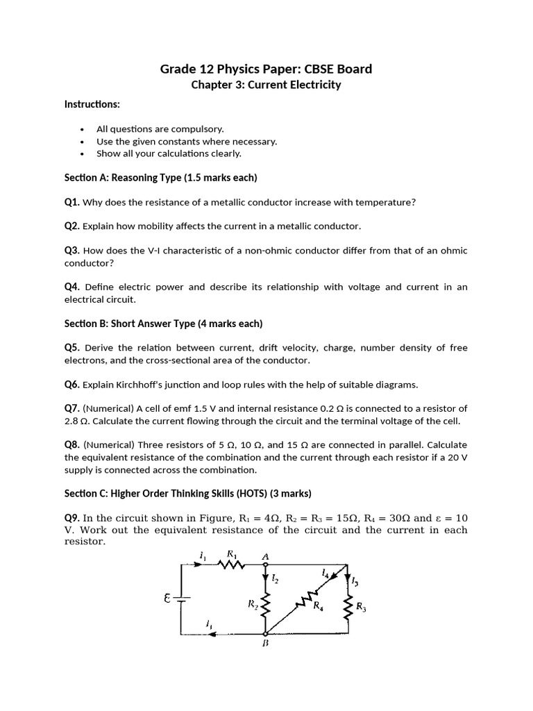 Test Current Electricity Complete | PDF