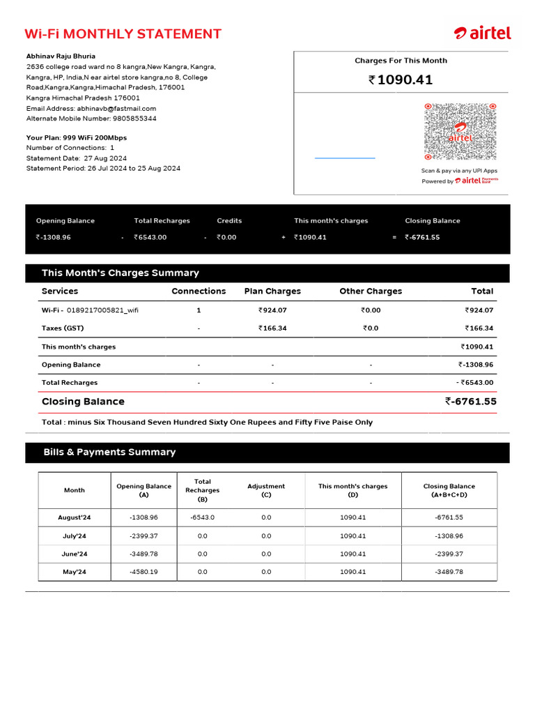 bill_august | PDF | Payments | Service Industries