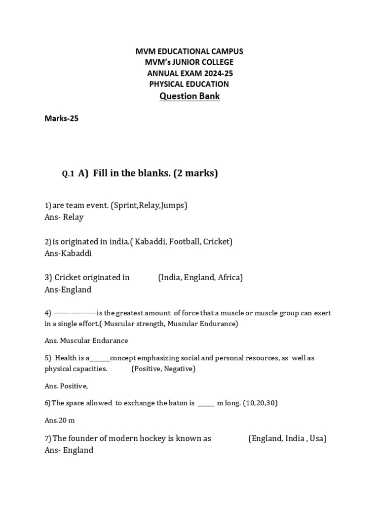 MVM Junior College Physical Education Exam 2024 | PDF | Track And Field ...
