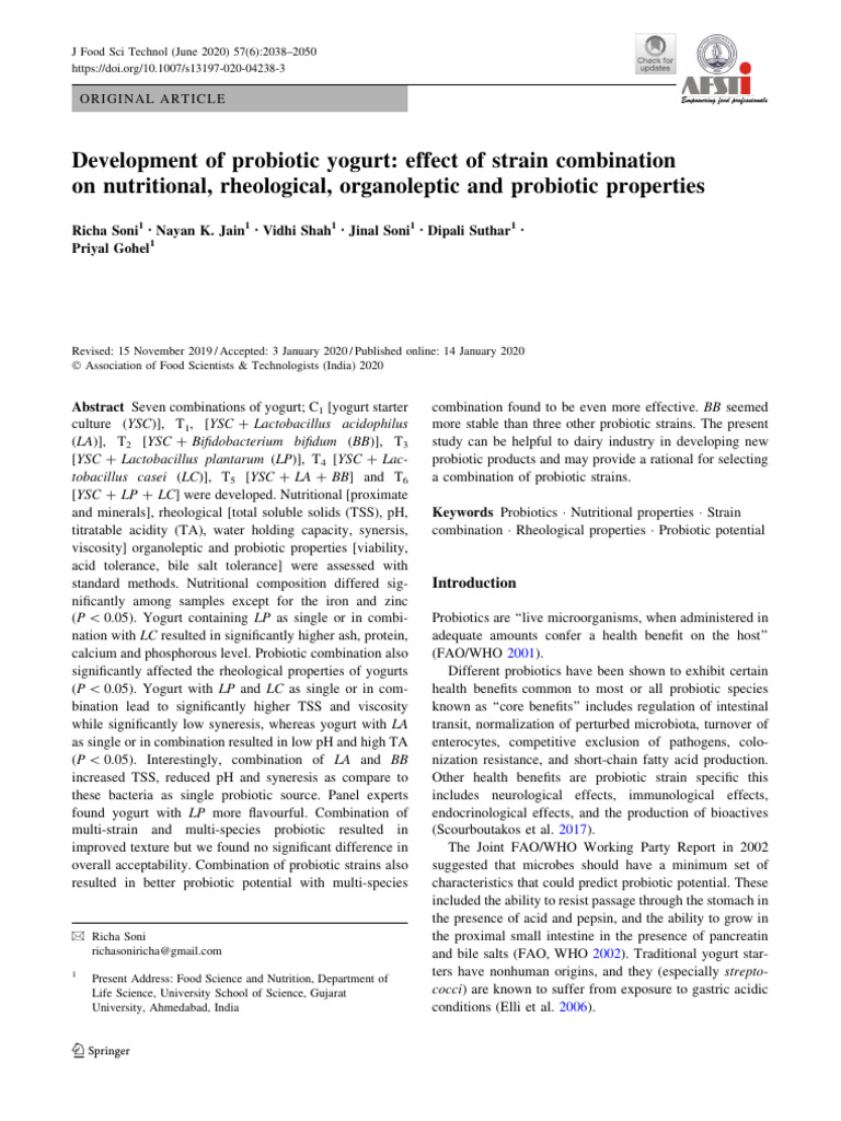Development of Probiotic Yogurt Effect o | PDF | Probiotic | Yogurt