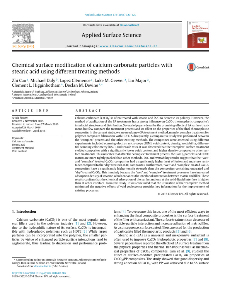 Chemical Surface Modification of Calcium Carbonate Particles With ...