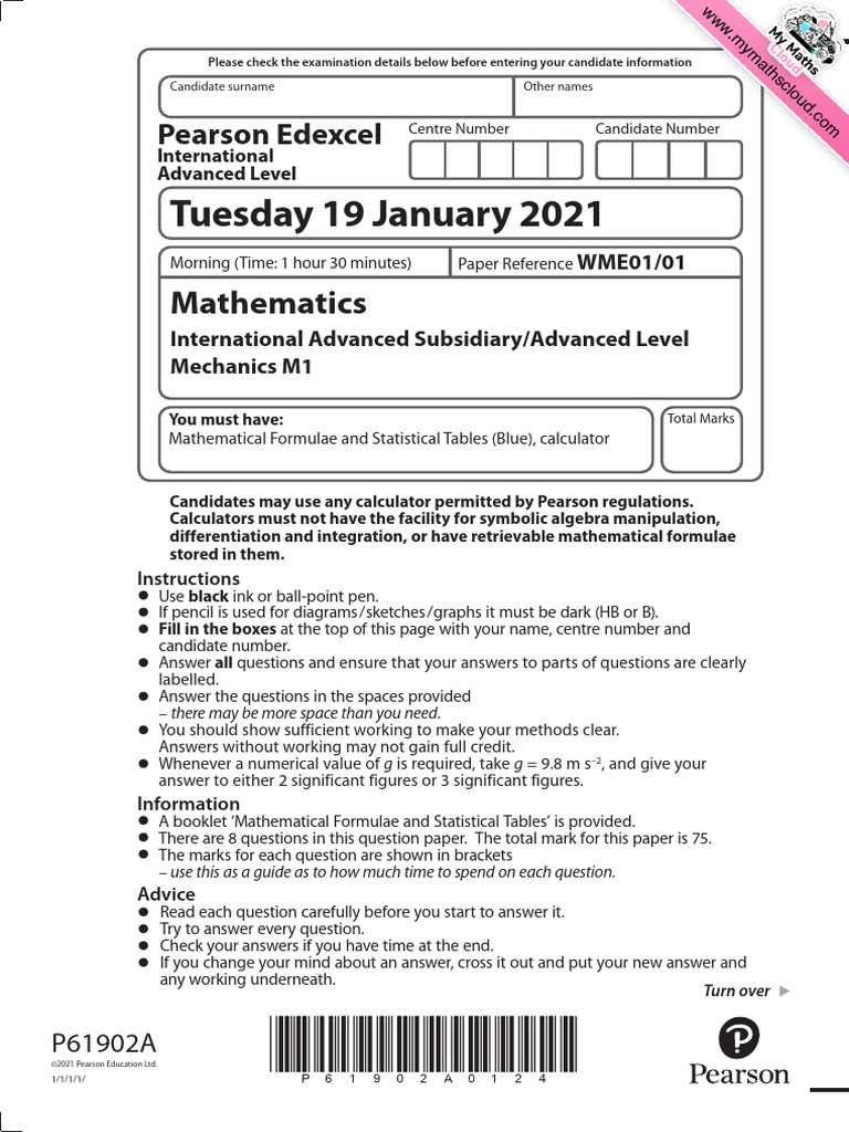 m1 January 2021 Paper | PDF | Force | Mechanics