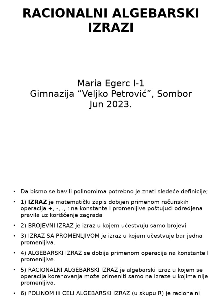 Racionalni Algebarski Izrazi | PDF