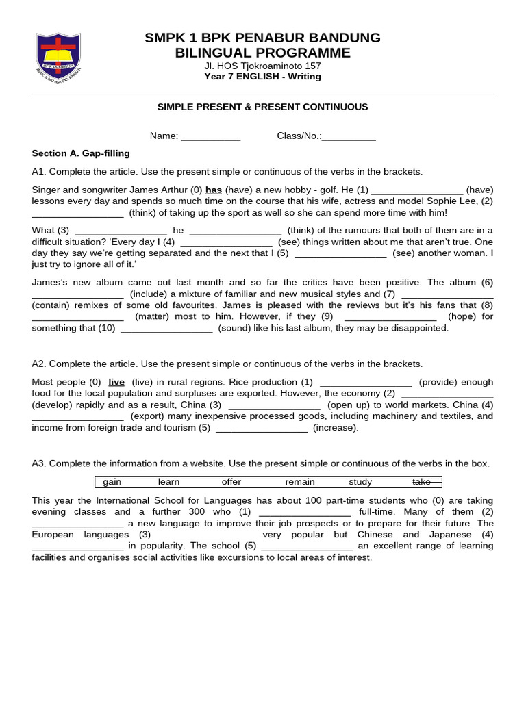 Simple Present VS Cont Biling 7 | PDF | Prometheus | Linguistics