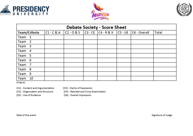 Debate Score Sheet Template | PDF