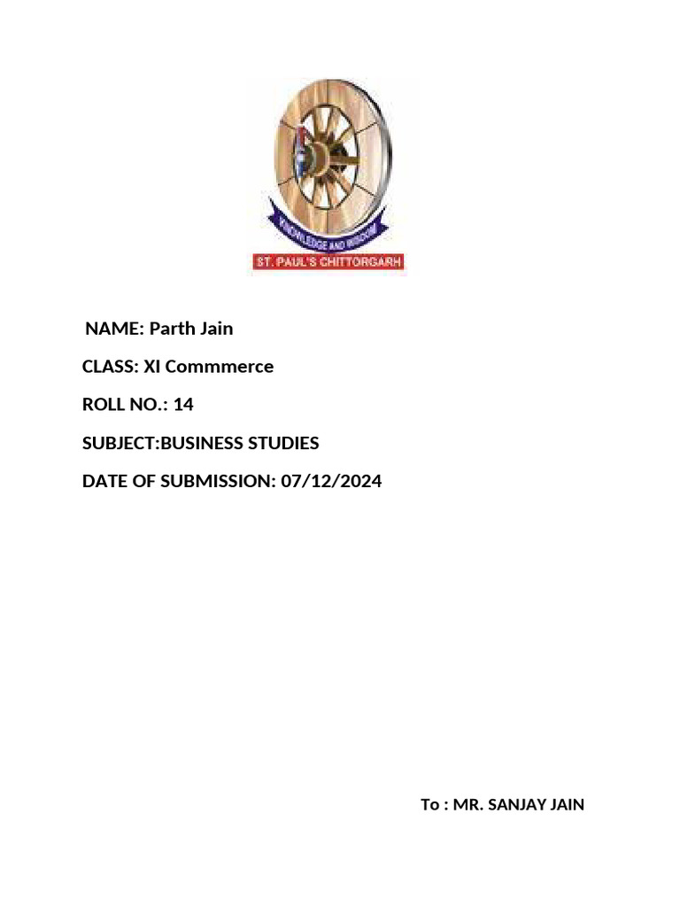 Front Page Business Studies Darshan-1 | PDF