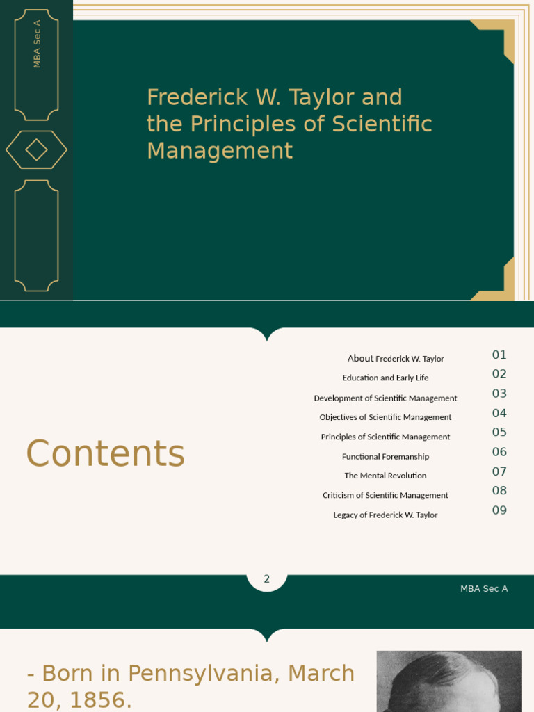 Frederick W. Taylor and The Principles of Scientific Management | PDF ...