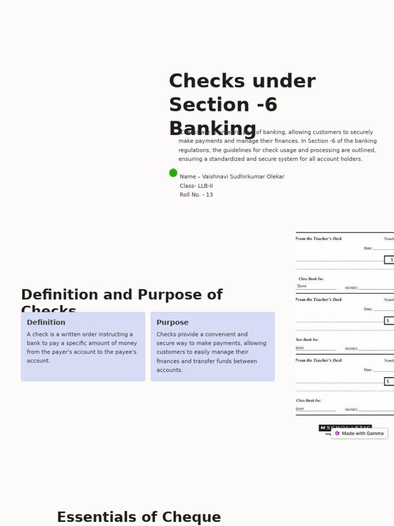 Introduction To Checks Under Section 6 Banking | PDF